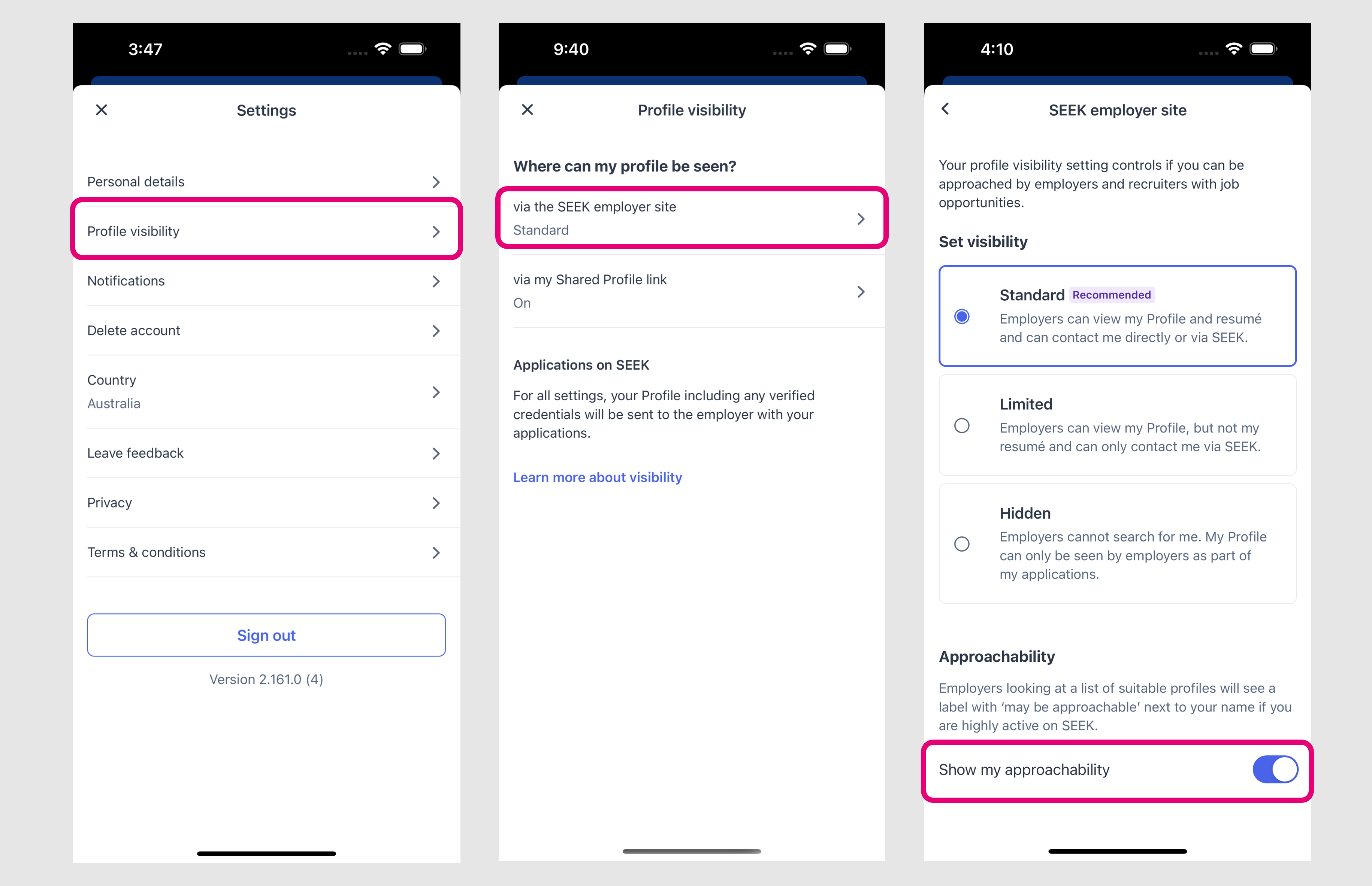 What is profile visibility and approachability? - JobsDB